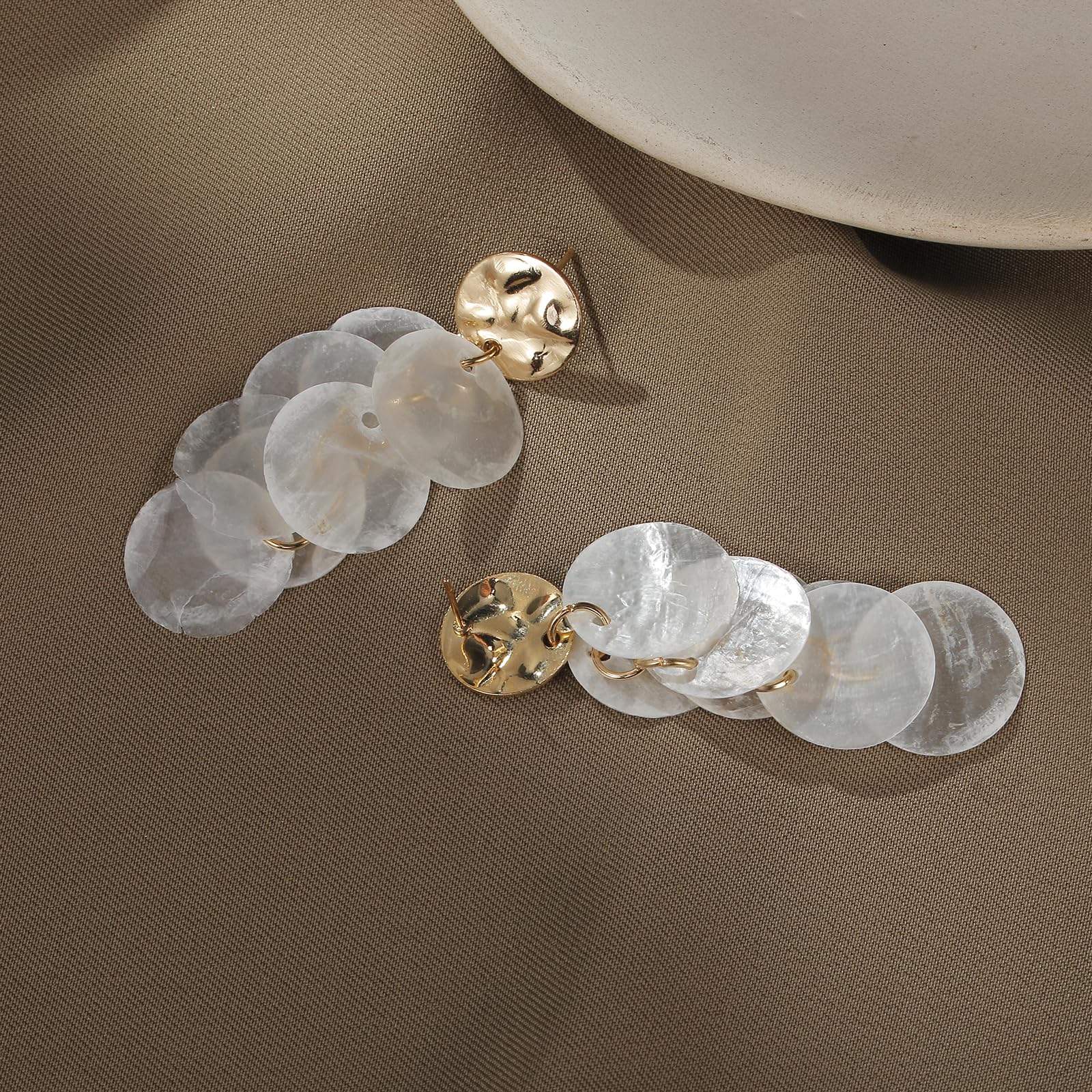 Winssigma Shell Earrings for Women, Cluster of Round Shell Drop Dangle Earrings Summer Beach Jewelry(White)