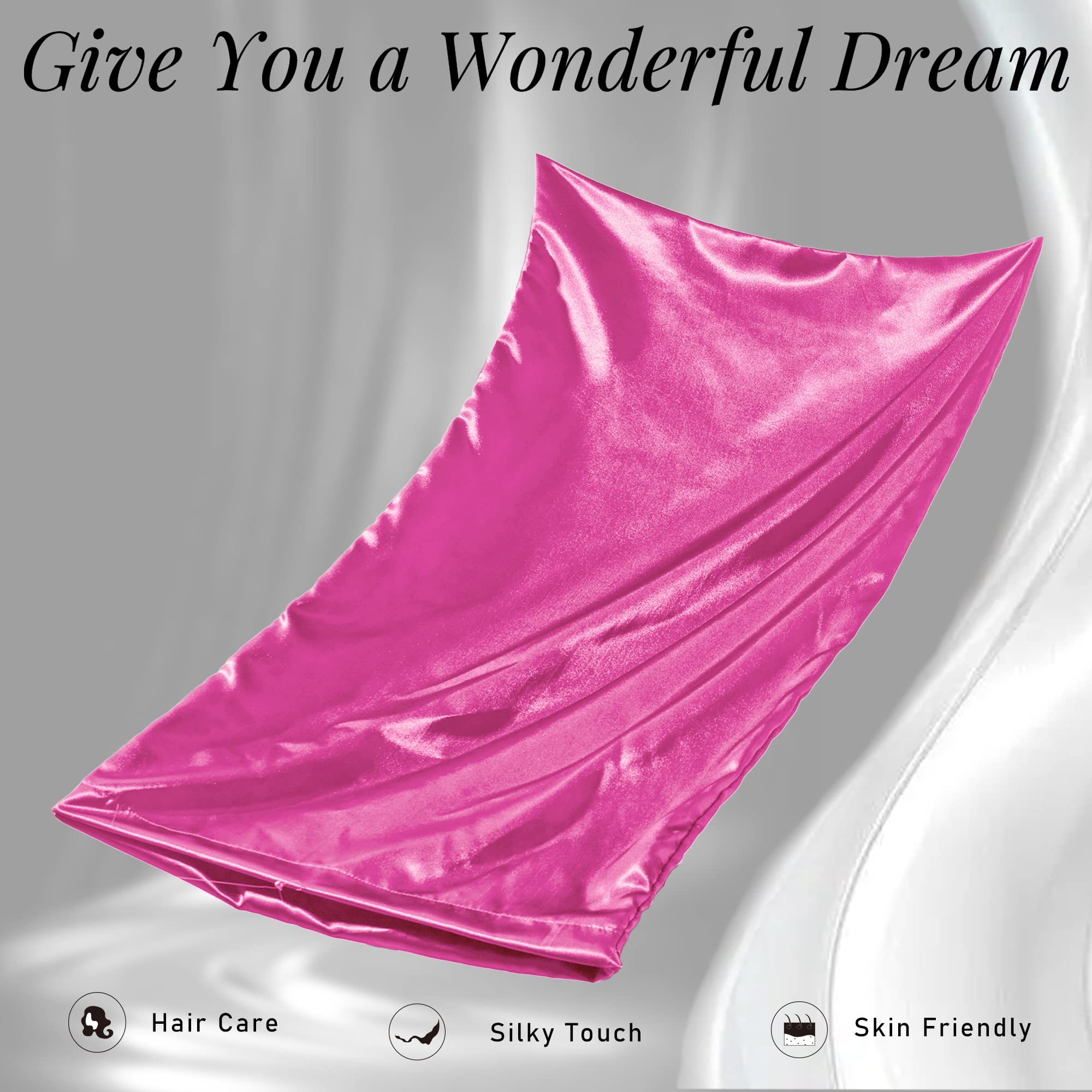 Manyshofu Hot Pink Satin Pillowcase for Hair Protection- 2Pcs Queen Pillow Cases, Luxury & Silky Pillowcases 20x30 Pillow Covers with Envelope Closure