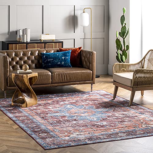 nuLOOM Zena Machine Washable Medallion Accent Rug, 2' x 3', Rust