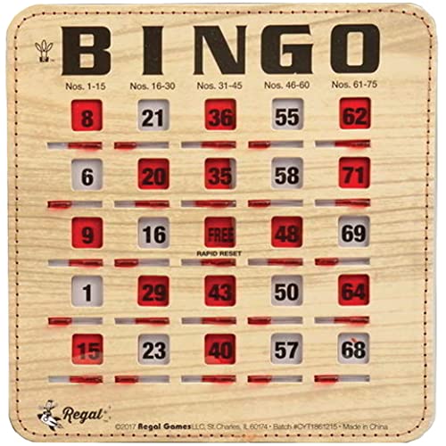 Regal Games - Extra Thick Stitched Cardstock - Woodgrain - Quick, Clear, Rapid Reset Shutter Bingo Cards - Easy to Read - Perfect for Large Groups, Bulk Purchasing