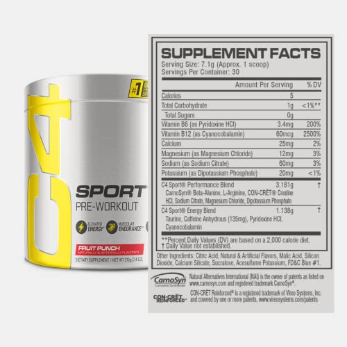 Cellucor C4 Sport Pre Workout Powder Fruit Punch - NSF Certified for Sport | 30 Servings, Packaging may vary.