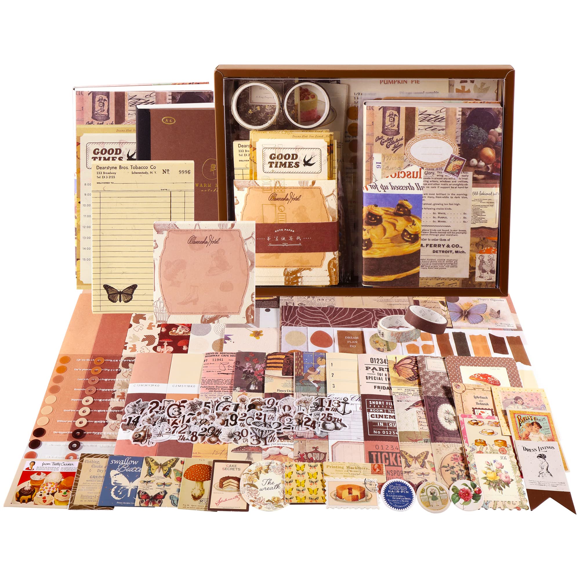 Yoption 346pcs Vintage Scrapbooking Supplies Kit, Aesthetic Scrapbook Kit for Bullet Journal Supplies with Scrapbooking Stickers, Stationery, A6 Grid Notebook, DIY Craft Gift for Teen Women