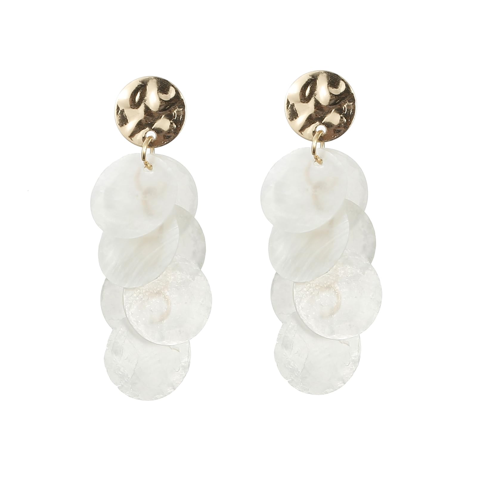 Winssigma Shell Earrings for Women, Cluster of Round Shell Drop Dangle Earrings Summer Beach Jewelry(White)