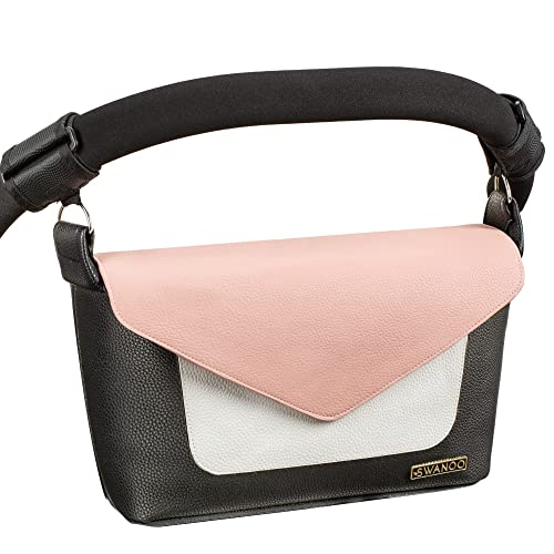 Vegan Leather Non Slip Universal Stroller Organizer With Cup Holder - Interchangeable Cover (PINK). Stroller Bag Organizer Caddy For Uppababy Vista Cruz Nuna Baby Jogger Bob Britax Bugaboo Graco Stroller Accessories Parent Consoleā¦