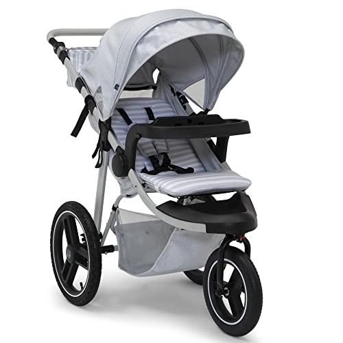 babyGap by Delta Children Trek Jogging Stroller - Greenguard Gold Certified - Car Seat Compatible - Lightweight, Extendable Canopy & Reclining Seat - Made with Sustainable Materials, Grey Stripes
