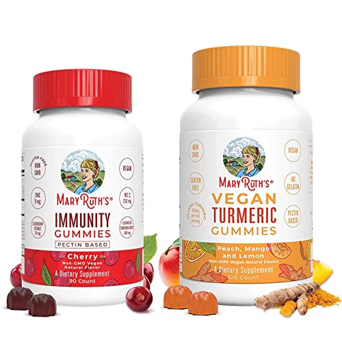 MaryRuth Organics Elderberry Gummies for Immune Support (Cherry) & Vegan Turmeric Gummies Bundle Ingredients for Adults & Kids with Echinacea, Vitamin C and D | Organic Turmeric Curcumin Extrac