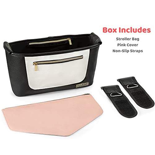 Vegan Leather Non Slip Universal Stroller Organizer With Cup Holder - Interchangeable Cover (PINK). Stroller Bag Organizer Caddy For Uppababy Vista Cruz Nuna Baby Jogger Bob Britax Bugaboo Graco Stroller Accessories Parent Consoleā¦