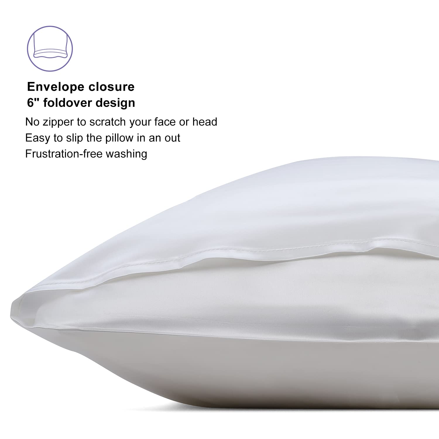 ALASKA BEAR Silk Pillowcase Envelope Closure, 22 Momme 100 Percent Long Overlap Sleeve Mulberry Silk Pillow Case Foldover Design, Machine Washable and NO Zipper, Queen (1, Cool White)