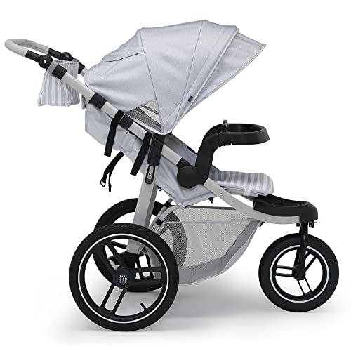 babyGap by Delta Children Trek Jogging Stroller - Greenguard Gold Certified - Car Seat Compatible - Lightweight, Extendable Canopy & Reclining Seat - Made with Sustainable Materials, Grey Stripes