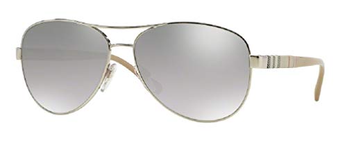 BURBERRY BE3080 10056V 59M Silver/Light Grey Mirror Gradient Silver Pilot Sunglasses For Women+ BUNDLE With Designer iWear Complimentary Eyewear Kit