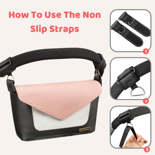 Vegan Leather Non Slip Universal Stroller Organizer With Cup Holder - Interchangeable Cover (PINK). Stroller Bag Organizer Caddy For Uppababy Vista Cruz Nuna Baby Jogger Bob Britax Bugaboo Graco Stroller Accessories Parent Consoleā¦