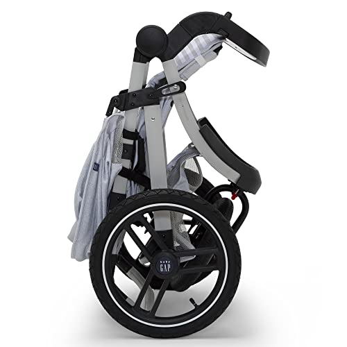 babyGap by Delta Children Trek Jogging Stroller - Greenguard Gold Certified - Car Seat Compatible - Lightweight, Extendable Canopy & Reclining Seat - Made with Sustainable Materials, Grey Stripes