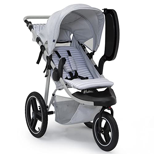 babyGap by Delta Children Trek Jogging Stroller - Greenguard Gold Certified - Car Seat Compatible - Lightweight, Extendable Canopy & Reclining Seat - Made with Sustainable Materials, Grey Stripes