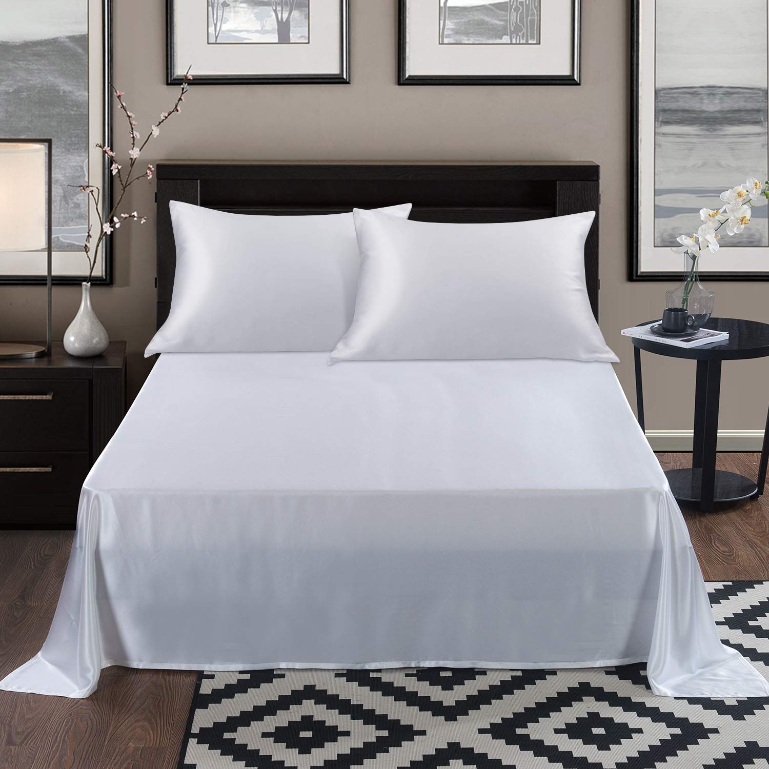 ALASKA BEAR Silk Pillowcase Envelope Closure, 22 Momme 100 Percent Long Overlap Sleeve Mulberry Silk Pillow Case Foldover Design, Machine Washable and NO Zipper, Queen (1, Cool White)