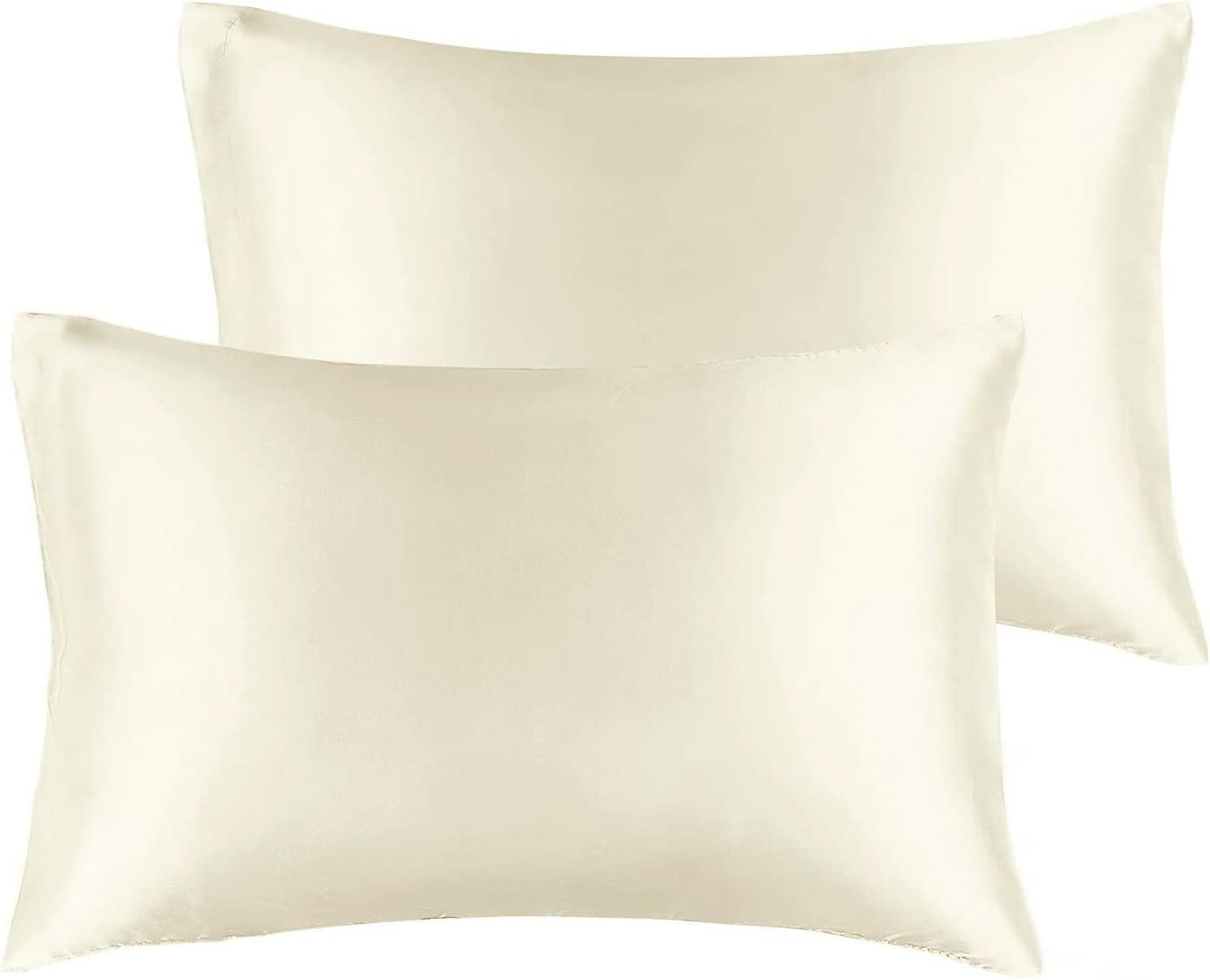 Juwenin Bedding,Luxury Satin Pillowcase with Zipper (Silky Satin Pillow Case for Hair) Set of 2 (Beige, Standard(20''x26''))
