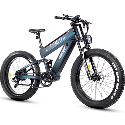 FREESKY Electric Bike for Adults, 1000W BAFANG Motor Dual Battery 26āFat Tire Electric Bike, Full Suspension Dual Hydraulic Brakes E Mountain Bicycles 35mph 60-110 Miles Long Range Fast Electric Bikes