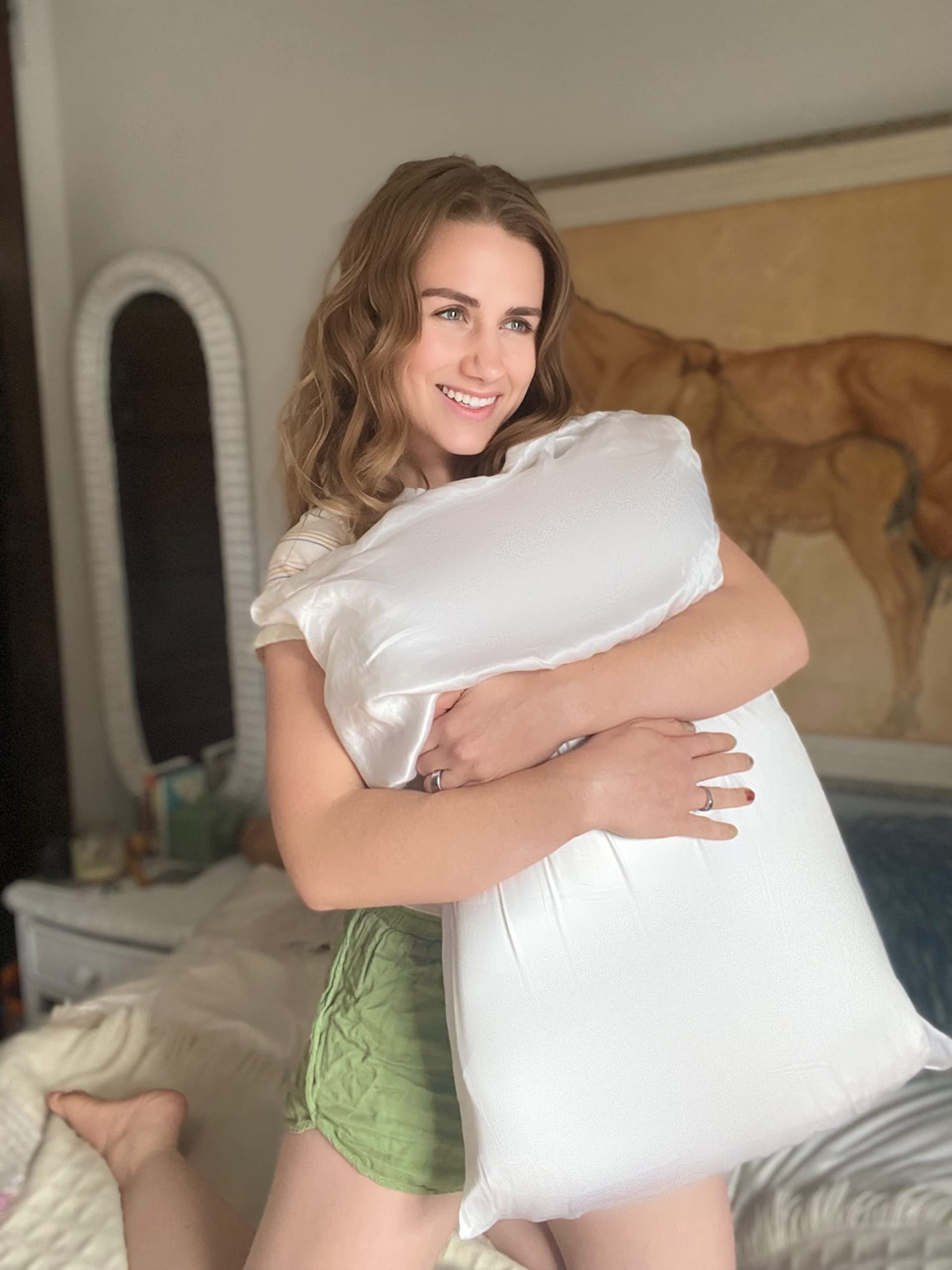 ALASKA BEAR Silk Pillowcase Envelope Closure, 22 Momme 100 Percent Long Overlap Sleeve Mulberry Silk Pillow Case Foldover Design, Machine Washable and NO Zipper, Queen (1, Cool White)