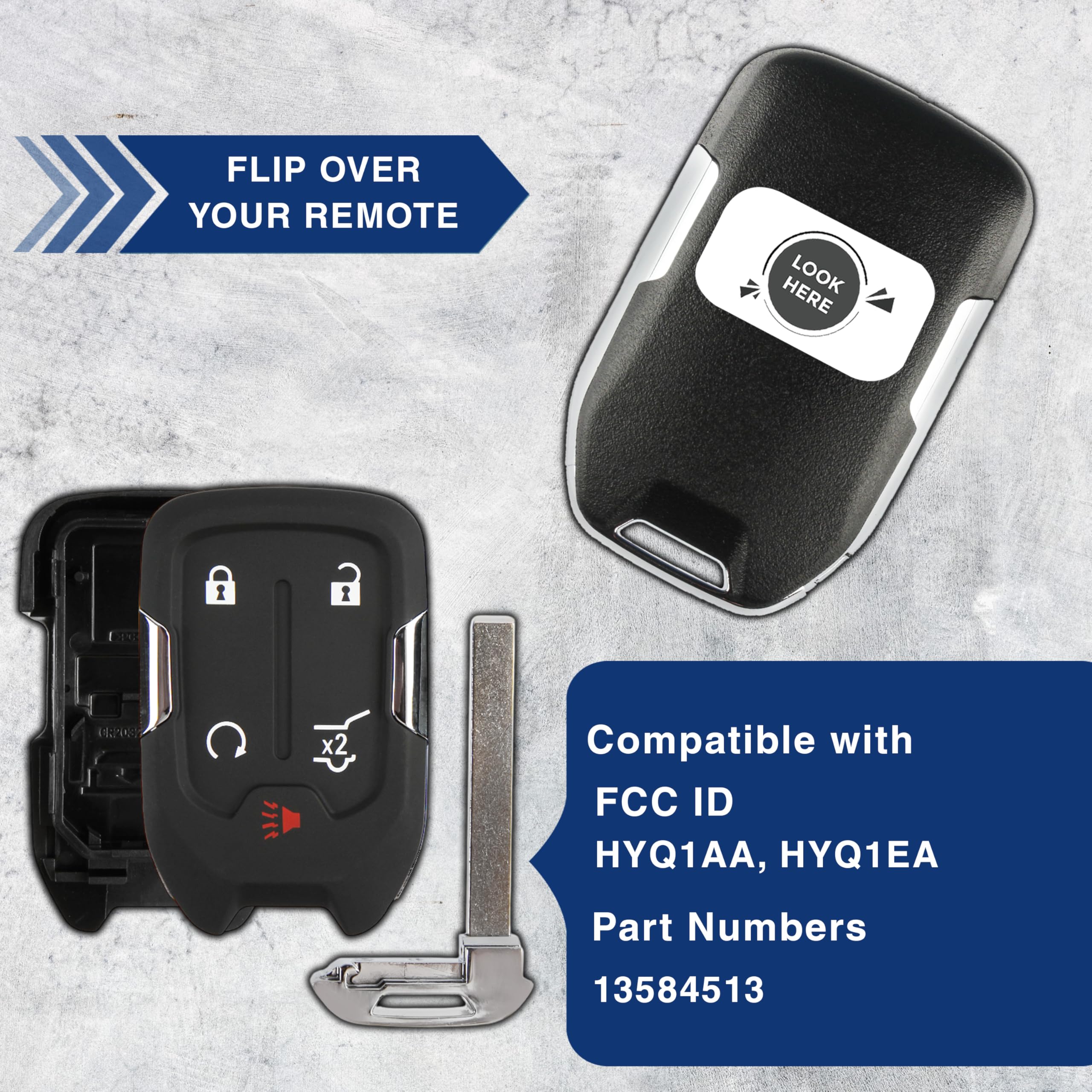 2x KeylessOption Key Fob Cover Case Replacement for 2015 2016 2017 2018 2019 2020 2021 Chevrolet Chevy Silverado Suburban Tahoe GMC Yukon Remote Shell, 5-Button HYQ1AA, HYQ1EA, No Programming Required