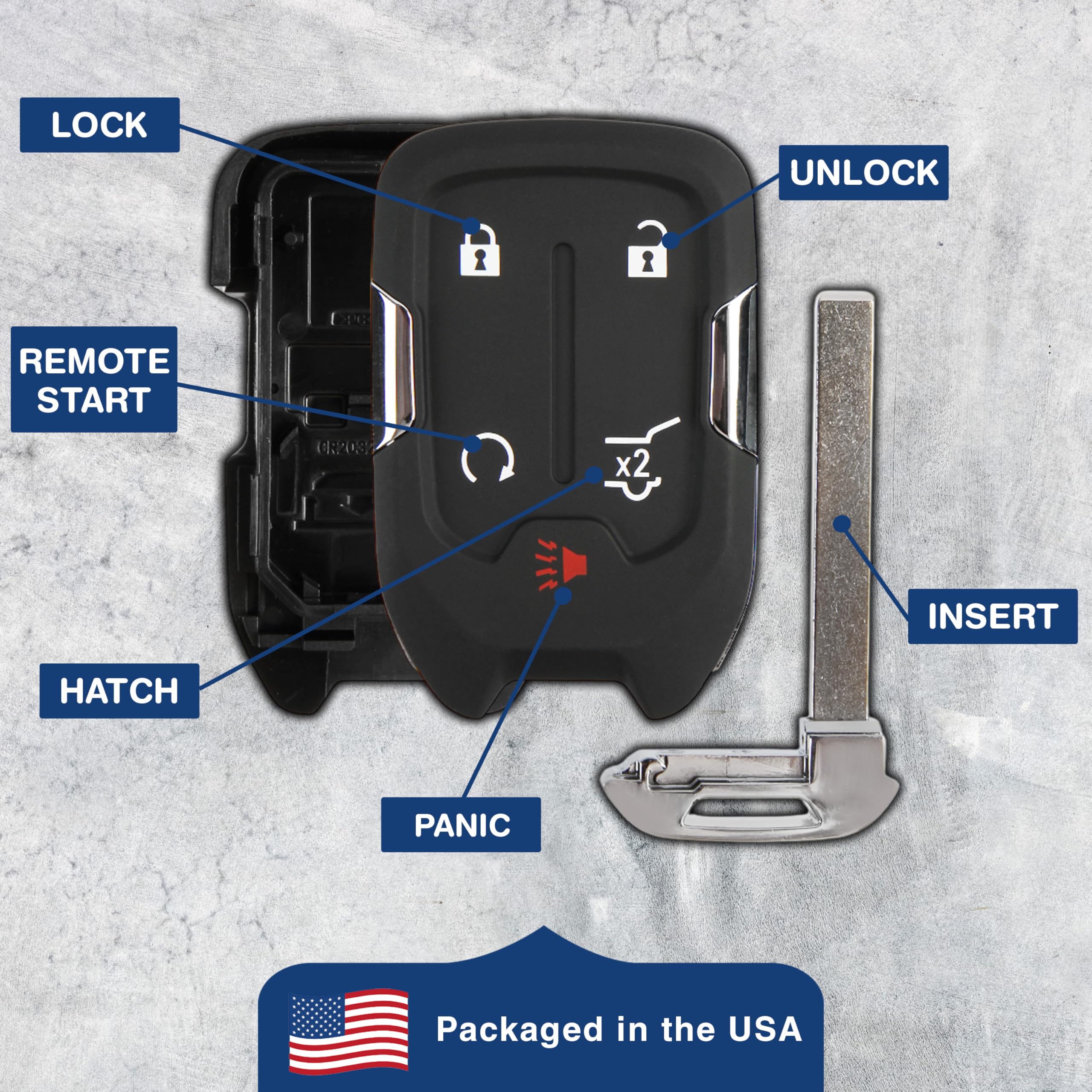 2x KeylessOption Key Fob Cover Case Replacement for 2015 2016 2017 2018 2019 2020 2021 Chevrolet Chevy Silverado Suburban Tahoe GMC Yukon Remote Shell, 5-Button HYQ1AA, HYQ1EA, No Programming Required