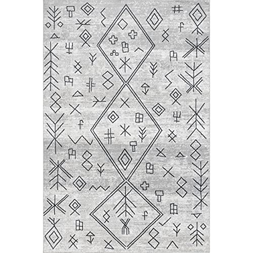 nuLOOM Paige Machine Washable Moroccan Motif Area Rug, 10' x 14', Grey
