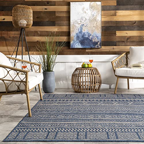 nuLOOM Abbey Tribal Striped Indoor/Outdoor Area Rug, 5' x 8', Blue