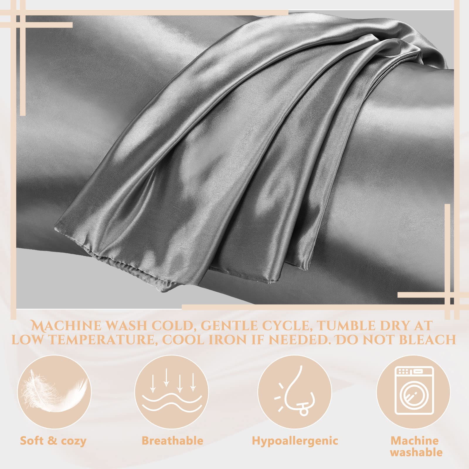 30 Pack Satin Pillowcase for Hair and Skin Queen Size Silk Pillow Cases Bulk, 20x30 Inch Satin Pillow Case Washable Cooling Pillowcase Cover with Envelope Closure for Bedding Sleeping Women Men(Grey)