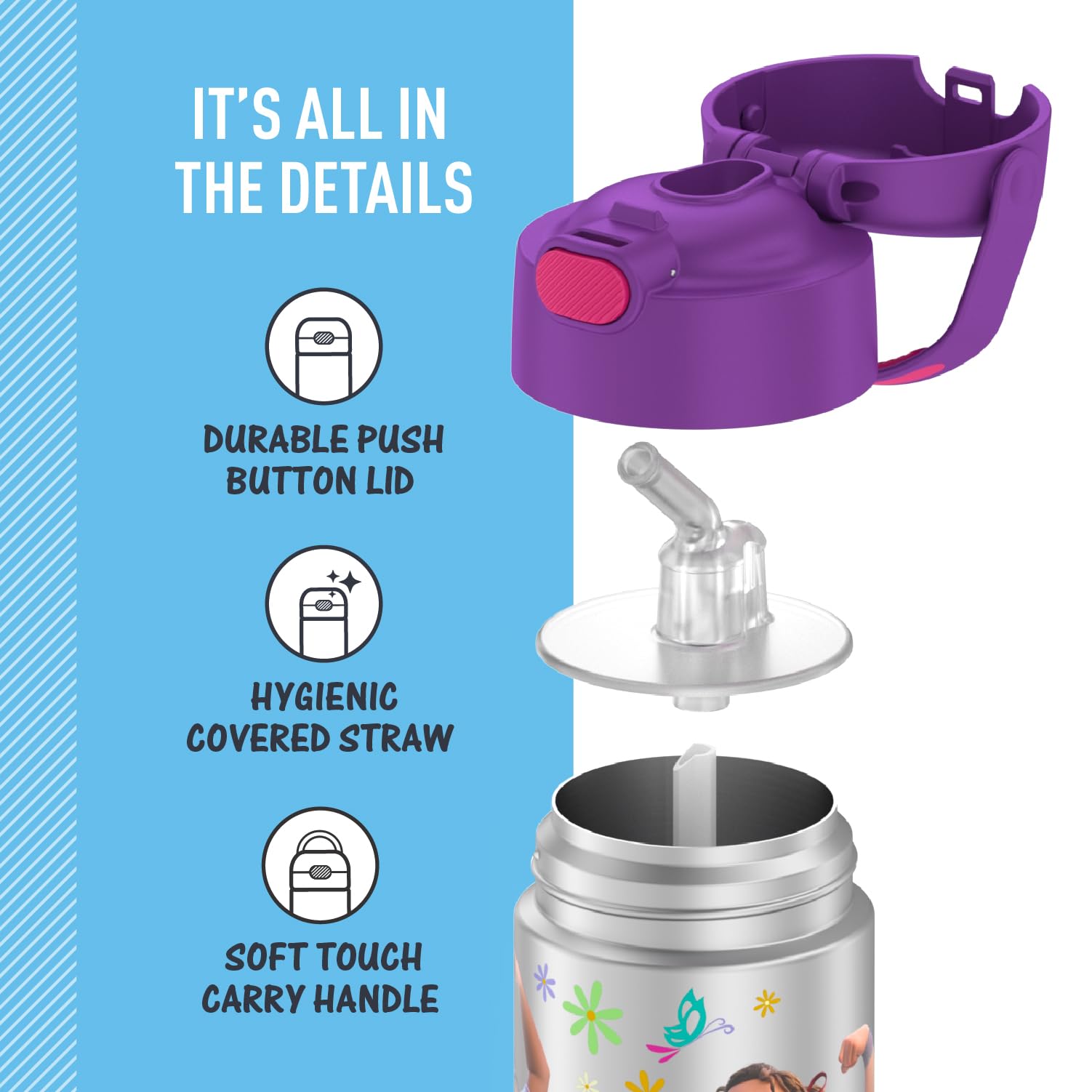 THERMOS FUNTAINER 12 Ounce Stainless Steel Vacuum Insulated Kids Straw Bottle, Encanto
