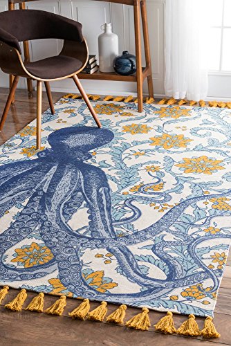 nuLOOM Thomas Paul Printed Flatweave Cotton Giant Octopus Area Rug, 7' 6" x 9' 6", Multi