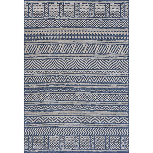 nuLOOM Abbey Tribal Striped Indoor/Outdoor Area Rug, 5' x 8', Blue