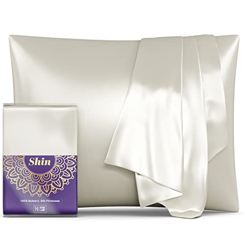 HYDE LANE 25 Momme 100% Pure Mulberry Silk Pillowcase for Hair and Skin with Hidden Zipper, Both Side Grade 6A Silk, Luxury Smooth and Soft,Real Silk Pillow Case, 1pc Queen 20''x30'',Ivory White