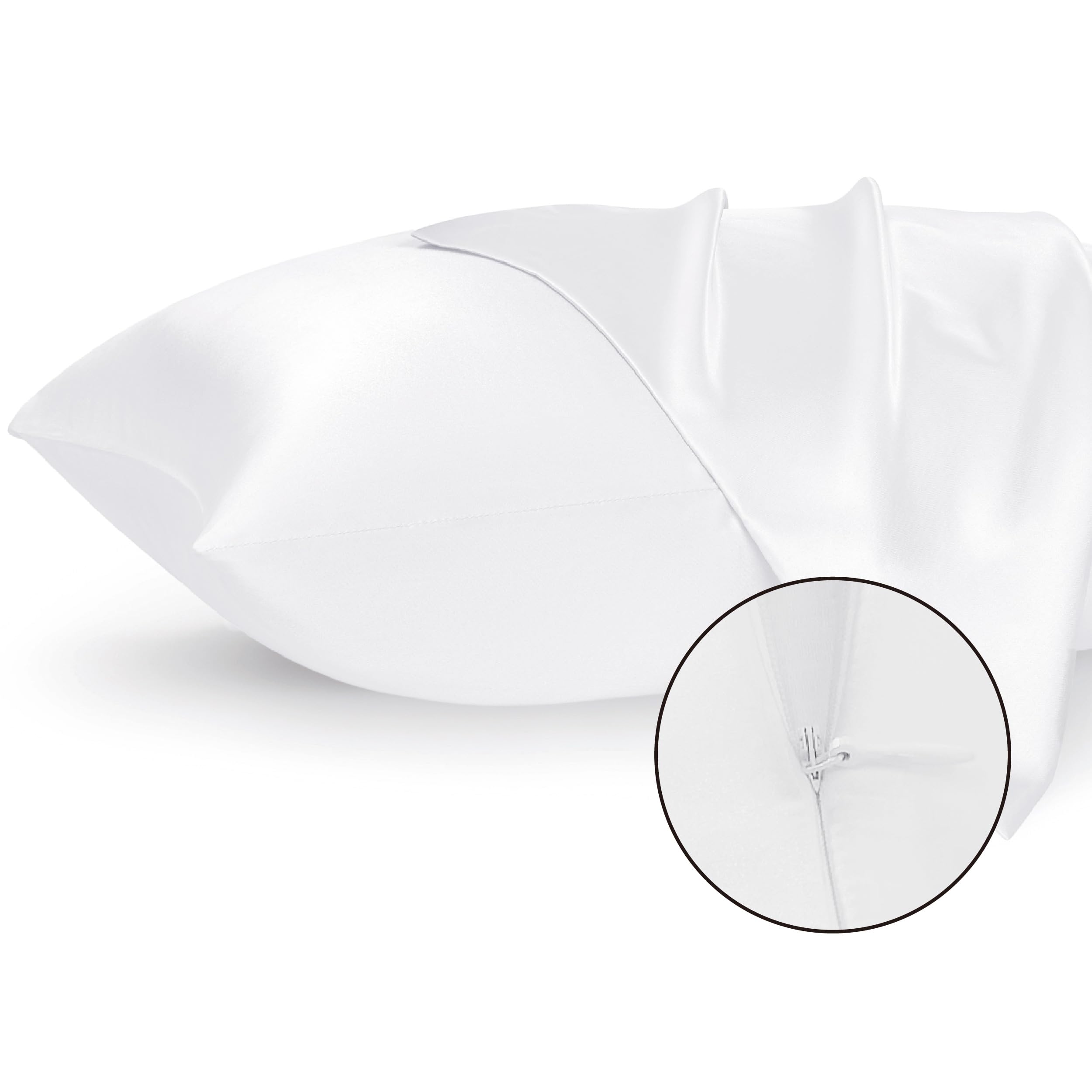 Bedsure Silky Satin Pillowcase for Hair - White Satin Pillow Cases Standard Size with Zipper 2 Pack, Upgraded Satin Similar to Silk Pillow Cases for Skin, Silky & Soft Pillow Covers, 20x26 Inches