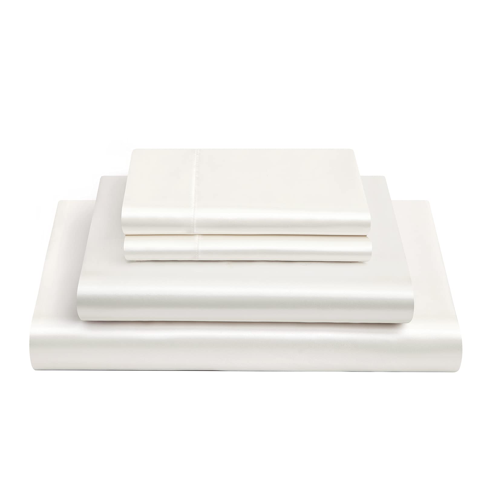 Vonty Satin Sheets Queen Size Silky Soft Satin Bed Sheets Ivory White Satin Sheet Set, 1 Deep Pocket Fitted Sheet + 1 Flat Sheet + 2 Pillowcases