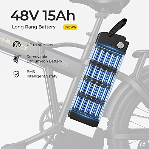 Foldable Electric Bicycles, 750W Brushless Motor, 48V 15AH Removable Battery, Electric Bike with Shimano 7 Speed Derailleur, Ebike for Adults