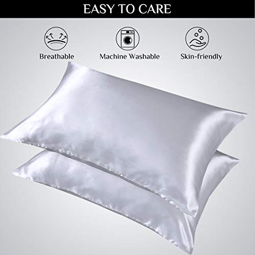 AIMTOP Satin Pillowcases for Hair and Skin, Silver Grey Silk Pillowcases Standard Size Set of 2, Lightweight Soft Microfiber Pillow Case with Envelope Closure (20x26 Inches)