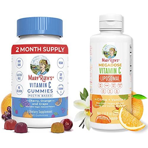 Vitamin C Gummies & Liposomal Immunity Bundle by MaryRuth's | Vitamin C Chewable Gummies, 60ct | Megadose Vitamin C Liposomal 500mg, 7.6oz | Formulated for Adults & Kids | Vegan Immune Support