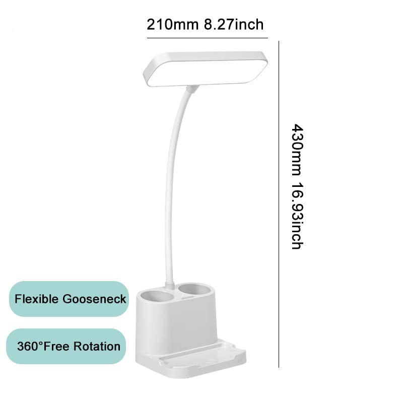Bovmics LED Desk Lamp with 2 USB Charging Port and 3 AC Outlet, 3 Color Temperatures,Adjustable Neck, On/Off Switch,Eye-Caring Home Office Foldable Table Lamp (White)