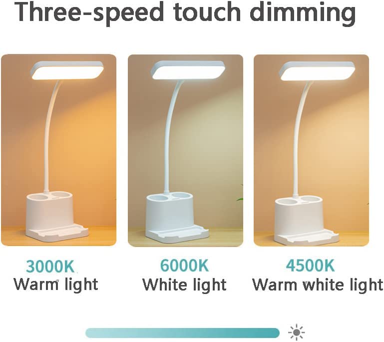Bovmics LED Desk Lamp with 2 USB Charging Port and 3 AC Outlet, 3 Color Temperatures,Adjustable Neck, On/Off Switch,Eye-Caring Home Office Foldable Table Lamp (White)