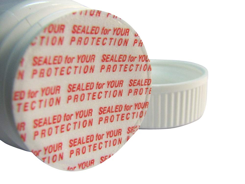 SanDaveVA Brand 33mm Pressure Sensitive PS Foam Cap Liners Tamper Seal Cap Liner Sealed for Your Protection Red Print 33 mm (100)