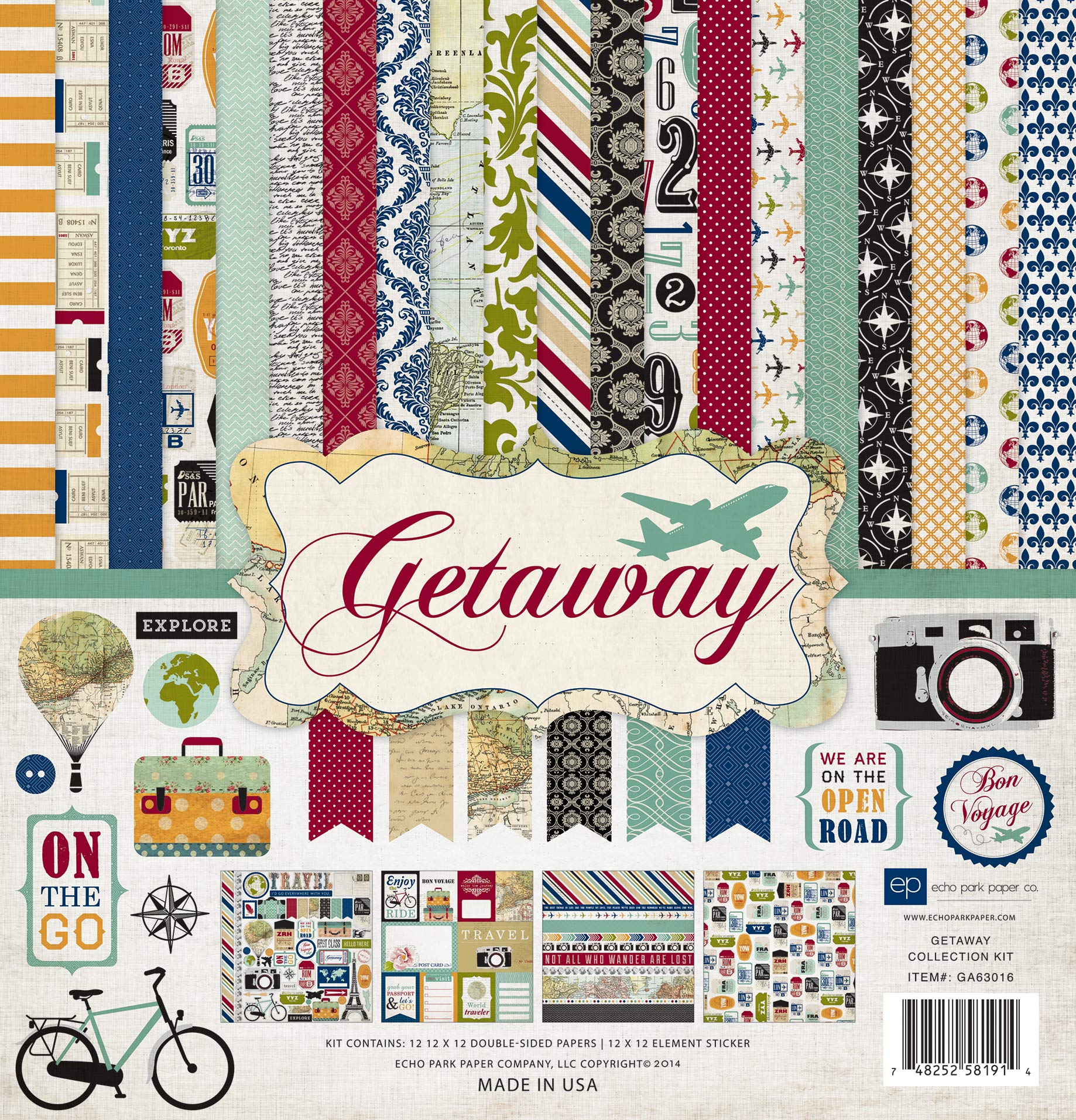 Echo Park Paper Company GA63016 Getaway Collection Scrapbooking Kit 12-x-12-Inch