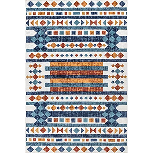 nuLOOM Melissa Abstract Bohemian Indoor/Outdoor Area Rug, 8' 10" x 12', Blue