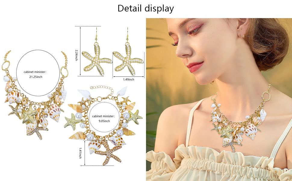 Halawly Shell Necklace Choker Mermaid Tail Necklace - Fashion Sea Shell Starfish Faux Pearl Collar Bib Statement Chunky Necklace Pendant (Shell Necklace Set)