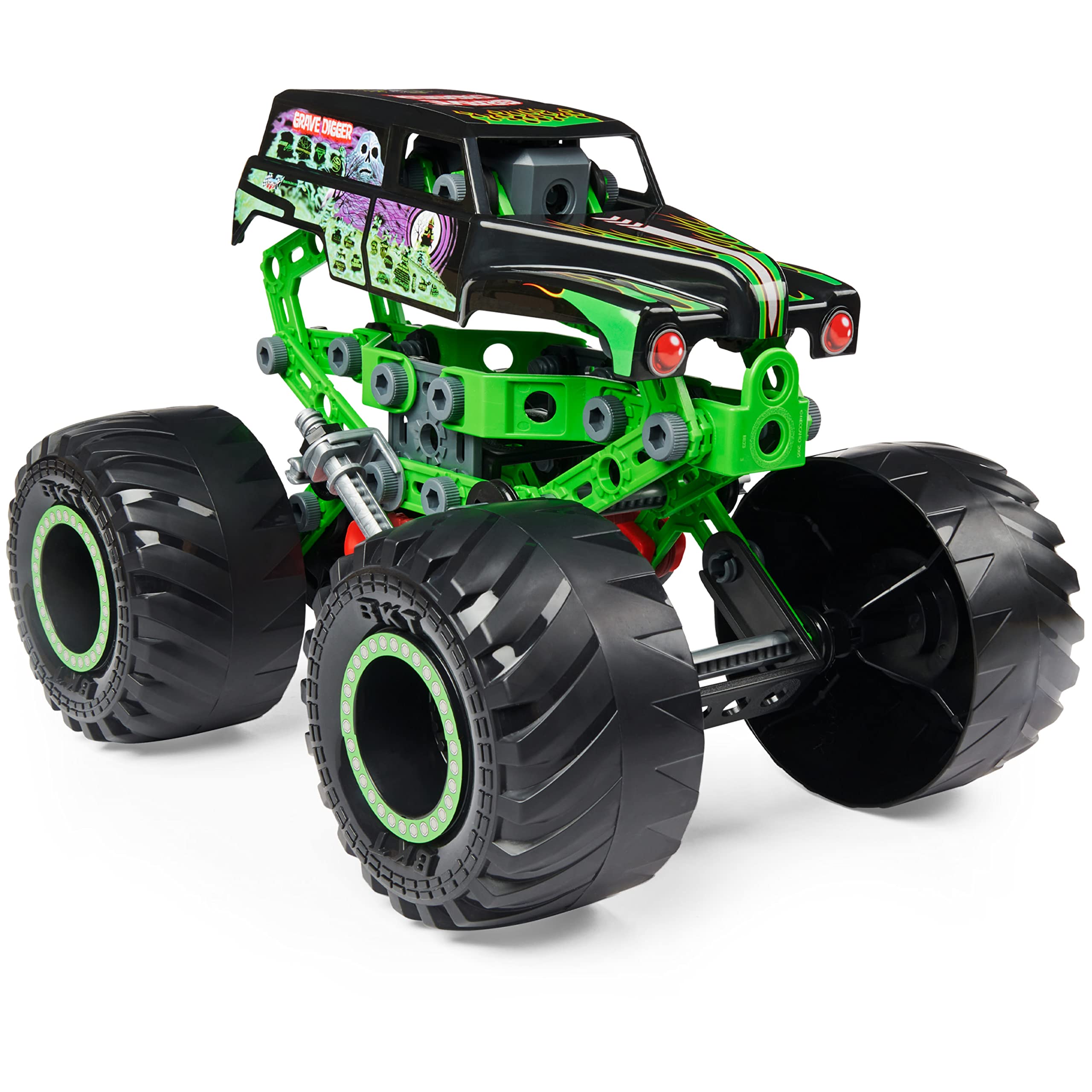 Meccano Junior, Official Monster Jam Grave Digger Monster Truck STEM Model Building Kit with Pull-Back Motor, Kids Toys for Ages 5 and up