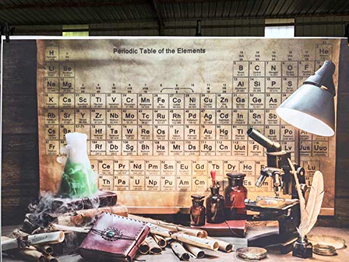 Leyiyi 5x3ft Vintage Chemistry Lab Backdrop Rustic Wooden Cottage Retro Maps Chemist Microscope Retro Periodic Elements Table Quil Photo Background Cowboy Kids Portrait Studio Prop Vinyl Banner