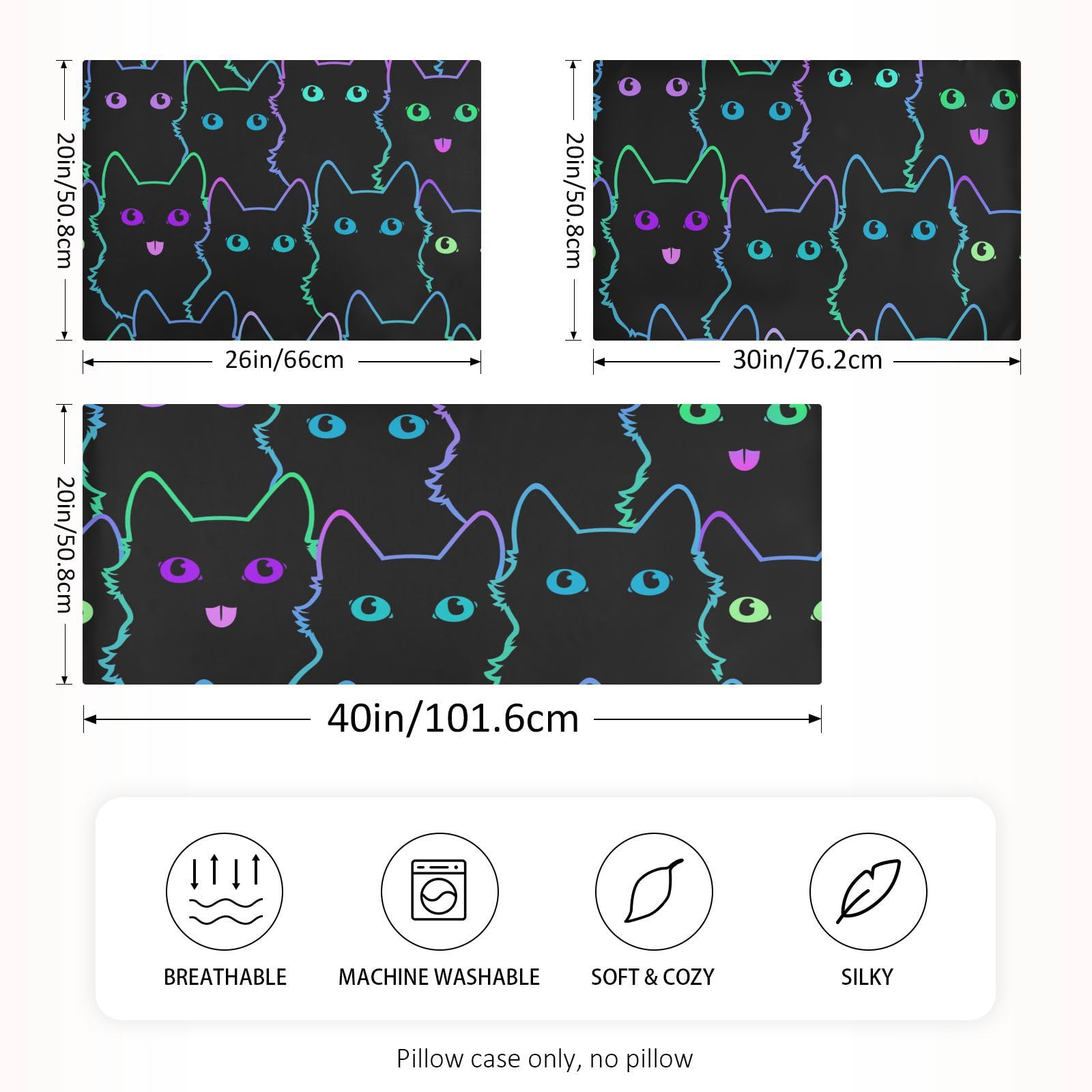 Kigai Cat Satin Pillowcase, Soft Breathable Silk Pillow Case with Envelope Closure for Hair and Skin, Standard Size 26 x 20 Inch