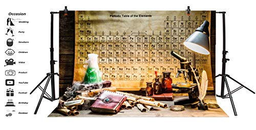 Leyiyi 5x3ft Vintage Chemistry Lab Backdrop Rustic Wooden Cottage Retro Maps Chemist Microscope Retro Periodic Elements Table Quil Photo Background Cowboy Kids Portrait Studio Prop Vinyl Banner