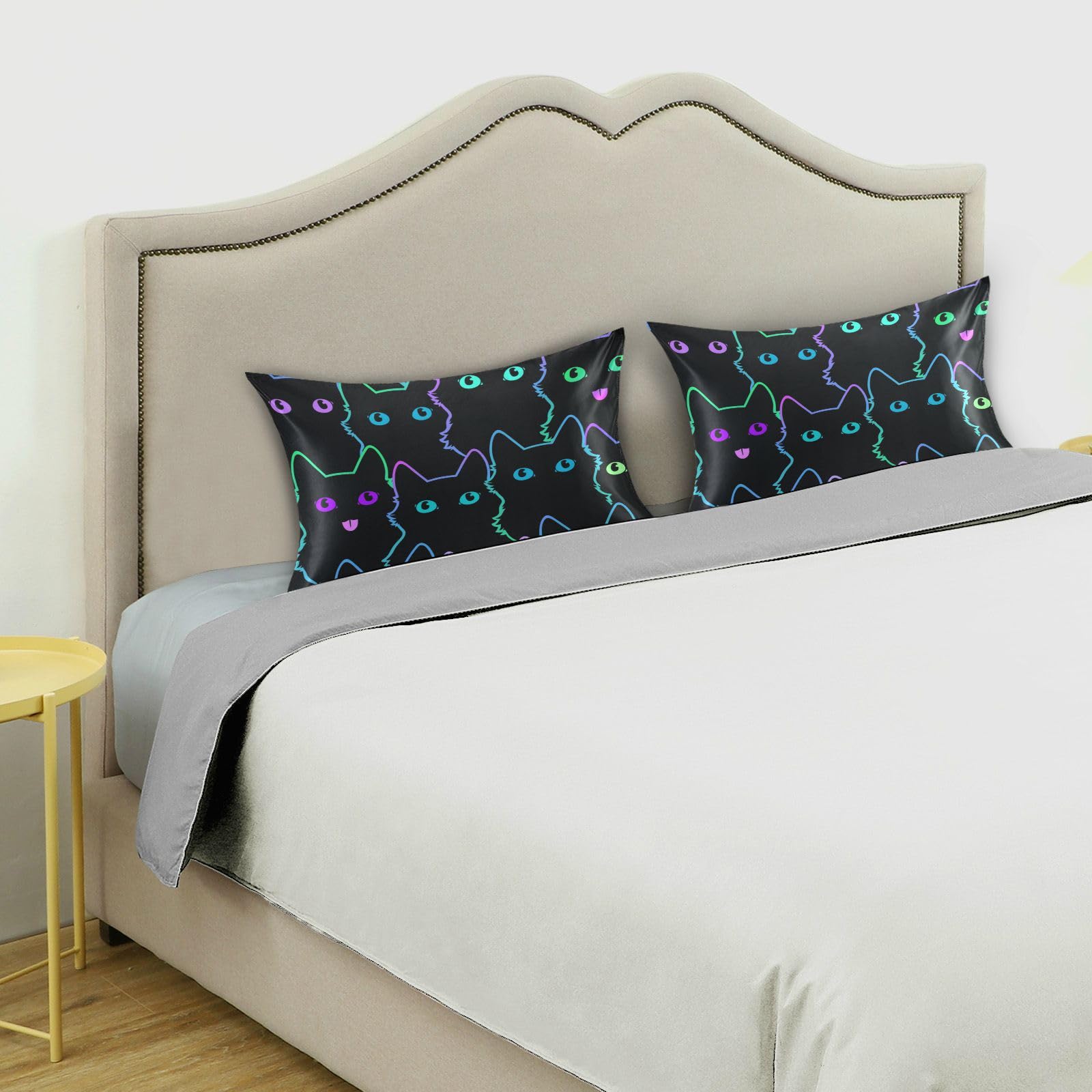 Kigai Cat Satin Pillowcase, Soft Breathable Silk Pillow Case with Envelope Closure for Hair and Skin, Standard Size 26 x 20 Inch