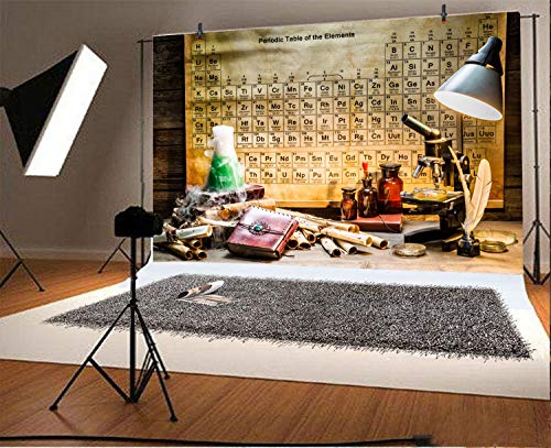 Leyiyi 5x3ft Vintage Chemistry Lab Backdrop Rustic Wooden Cottage Retro Maps Chemist Microscope Retro Periodic Elements Table Quil Photo Background Cowboy Kids Portrait Studio Prop Vinyl Banner