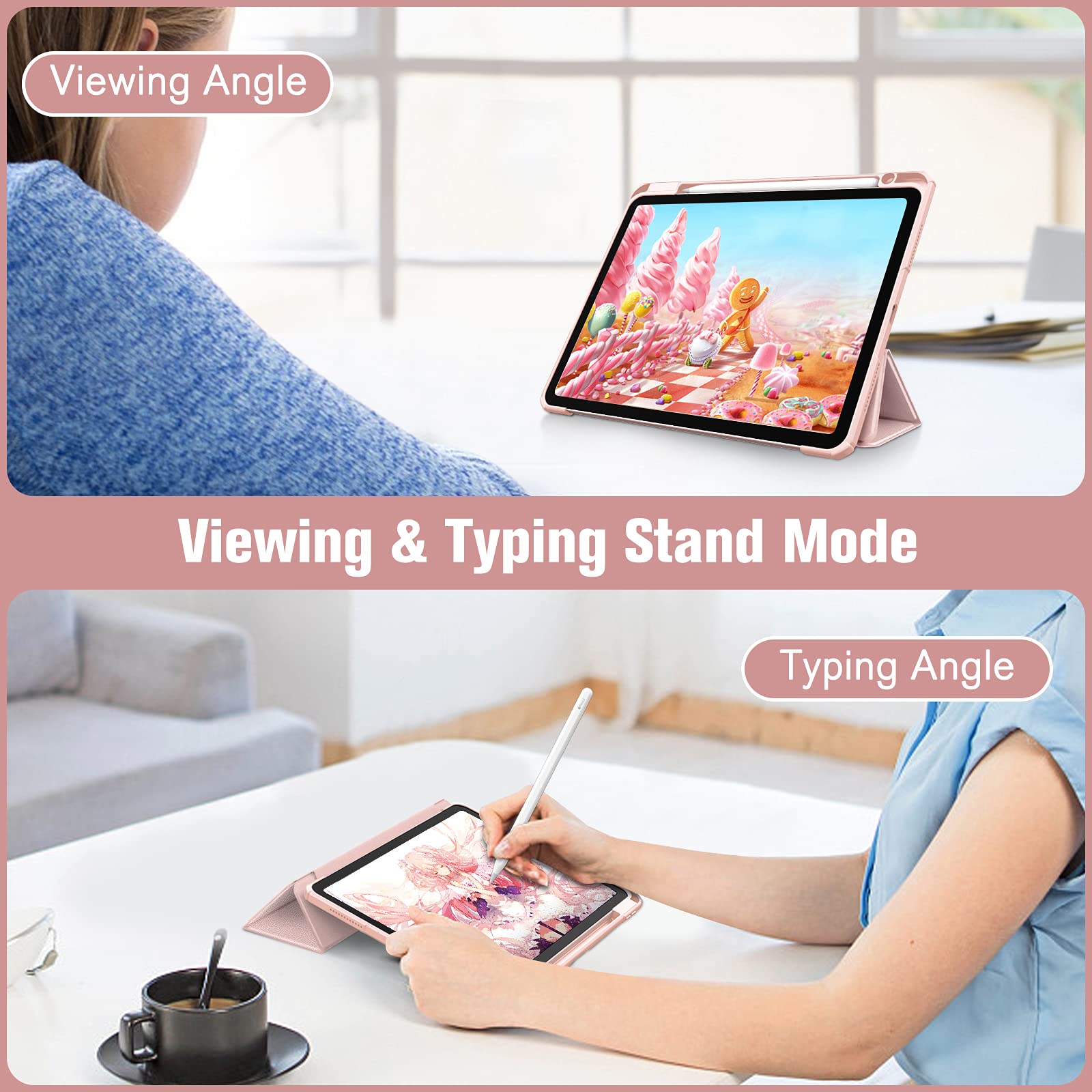 Fintie Hybrid Slim Case for iPad Air 11-inch M3 (2025) / M2 (2024), iPad Air 5th (2022) / 4th Generation (2020) 10.9 Inch - Shockproof Cover with Clear Back Shell & Pencil Holder, Rose Gold