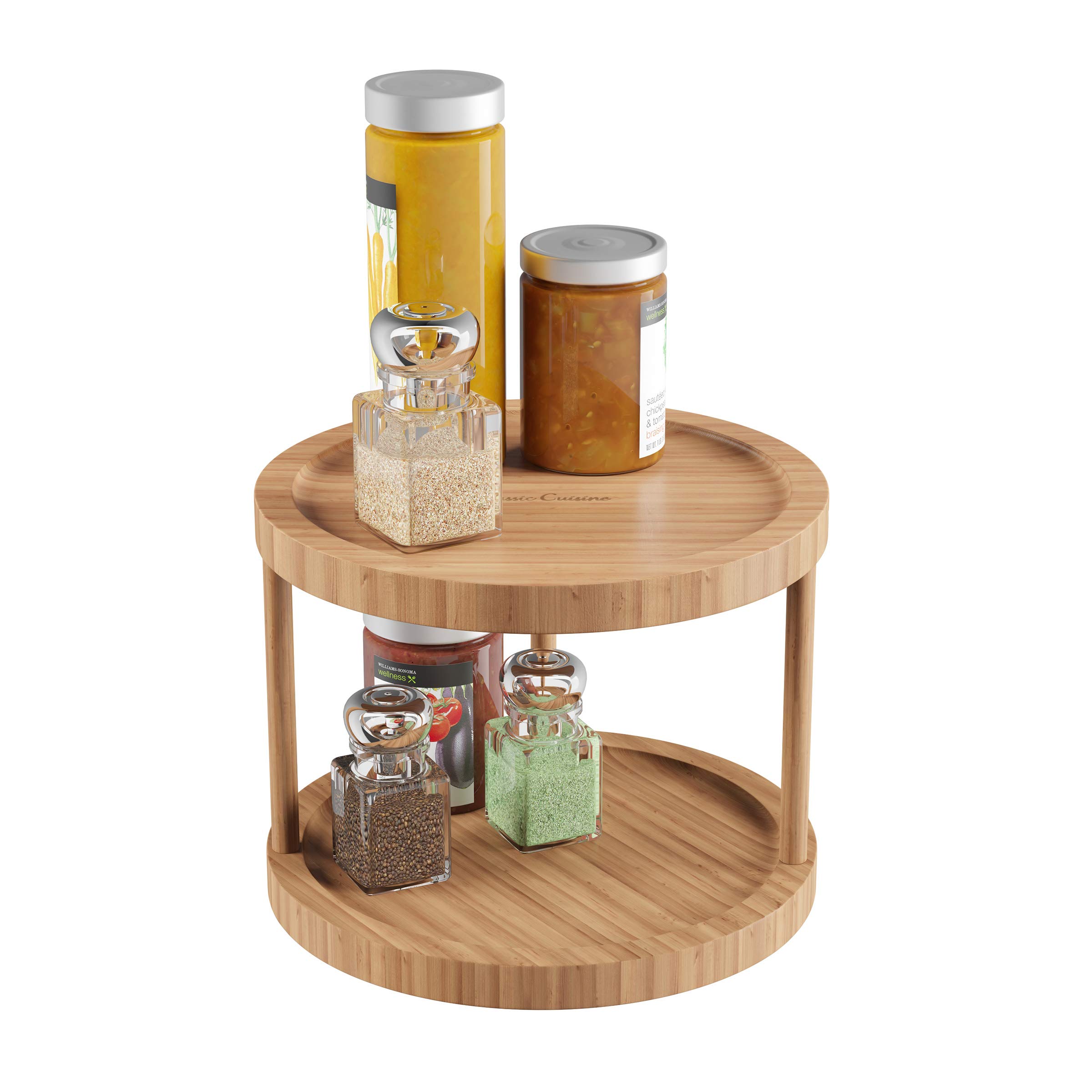 Classic Cuisine Lazy Susan – All-Natural Bamboo Round Two Tier Turntable Kitchen, Pantry and Vanity Organizer and Display with 10 Inch Diameter