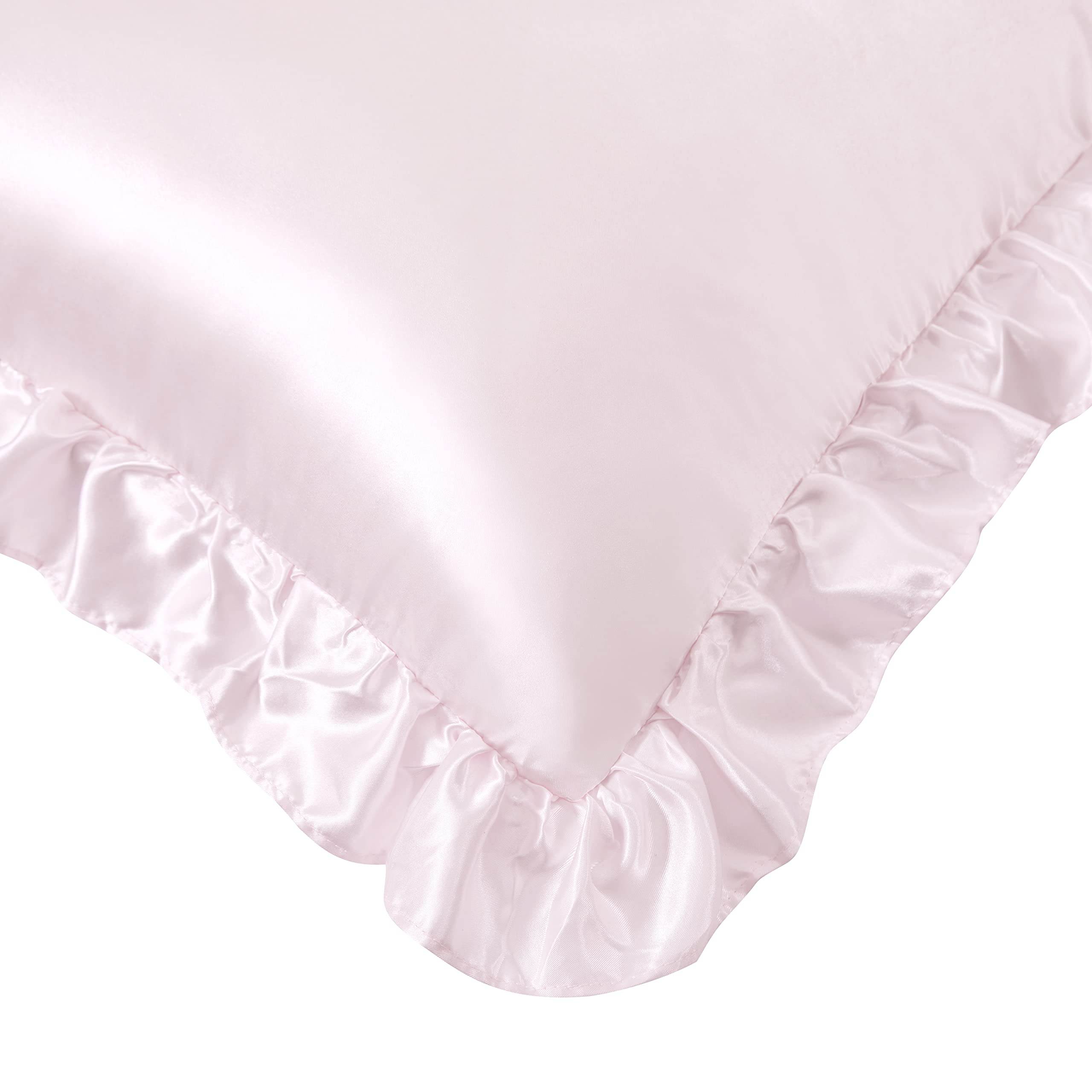 HommxJF Silky Pink Satin Ruffled Pillow Cases for Hair and Skin,Blush Pink Silk Pillowcases Standard Set of 2 with Envelope Closure Princess Room Decoration
